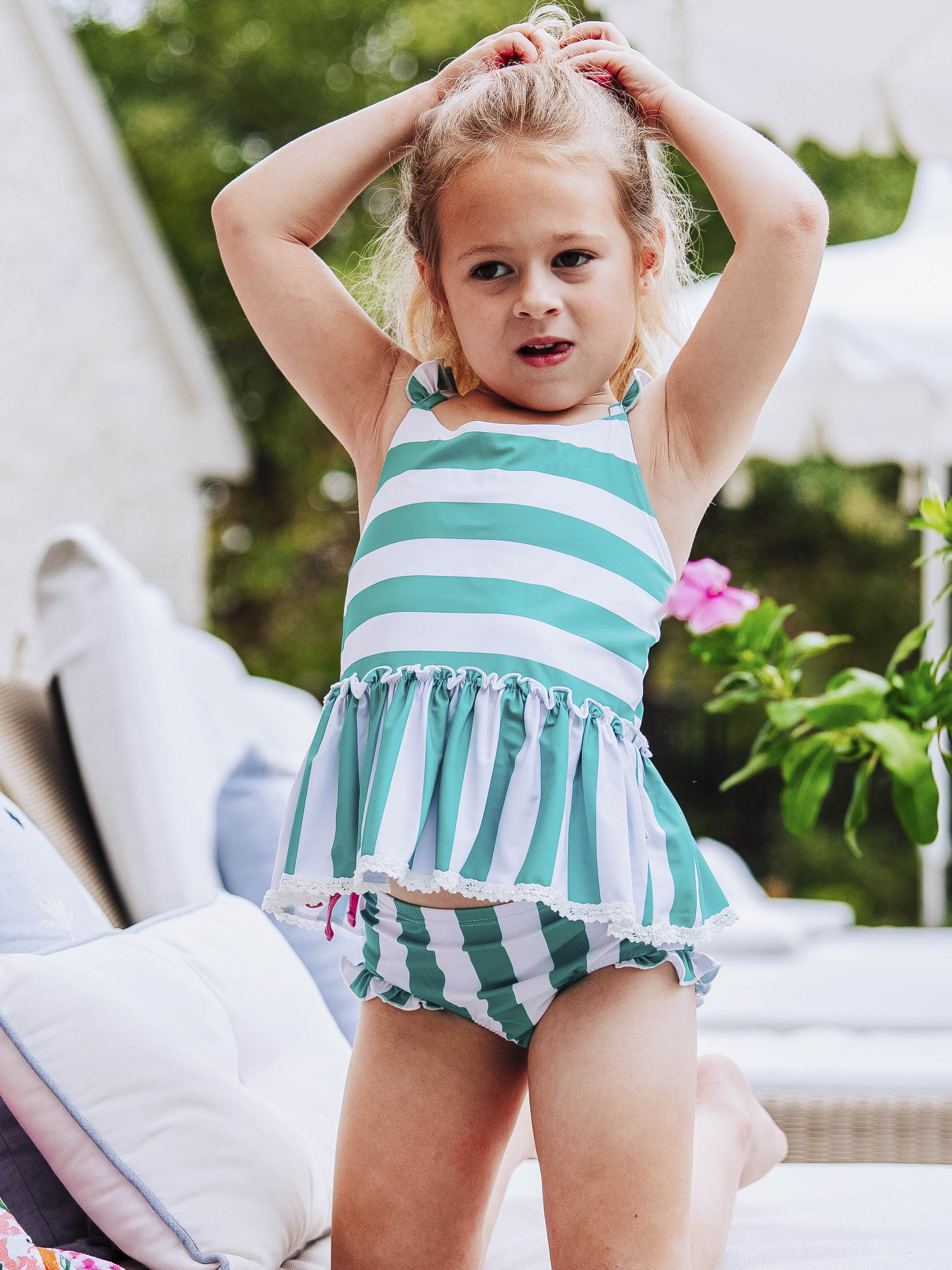 Maddi Tankini Sea Green Stripe SweetHoney Clothing Maddi Tankini Sea Green Stripe SweetHoney Clothing
