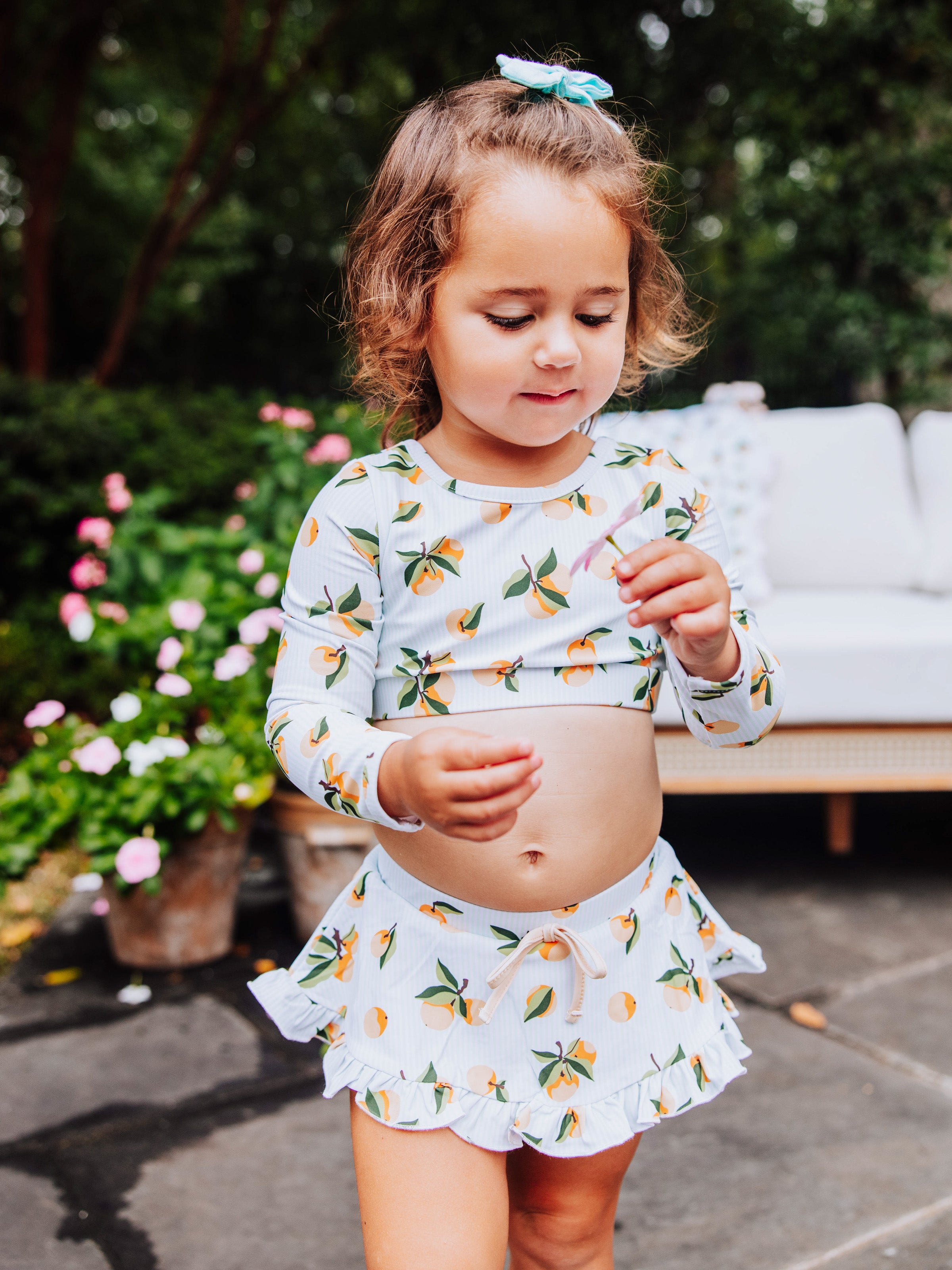 Skirted Crop Rash Guard - Oranges Stripe - SweetHoney Clothing