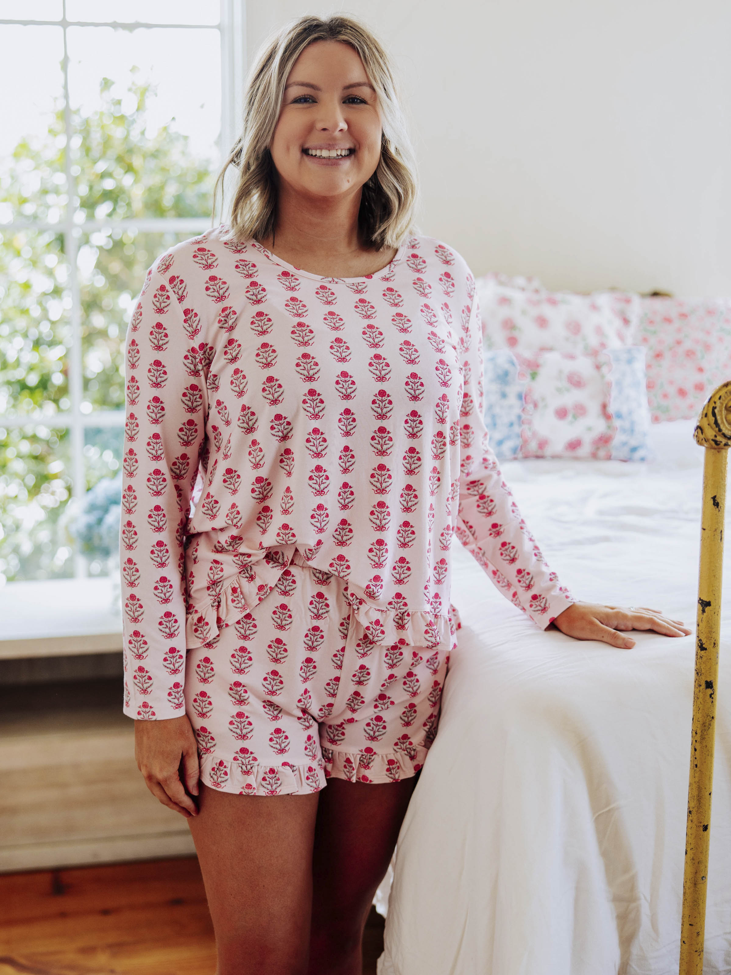 Women's Ruffled Cloud Pajamas - Pink Nostalgia - SweetHoney Clothing