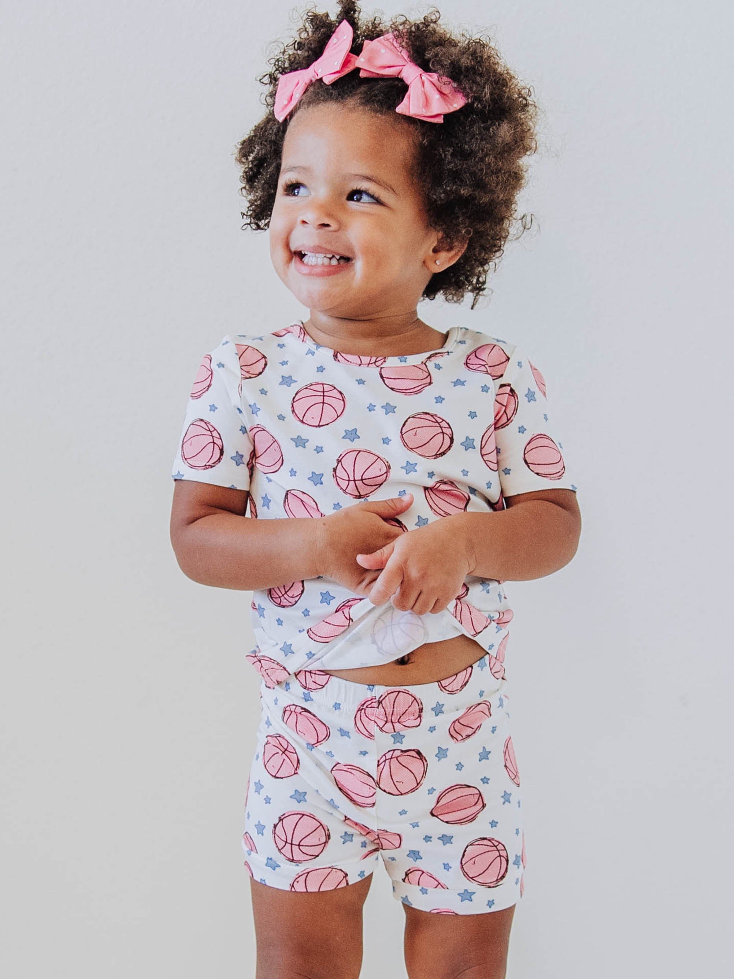 Cloud Fitted Short Set Pajamas - Pink Basketballs - SweetHoney Clothing