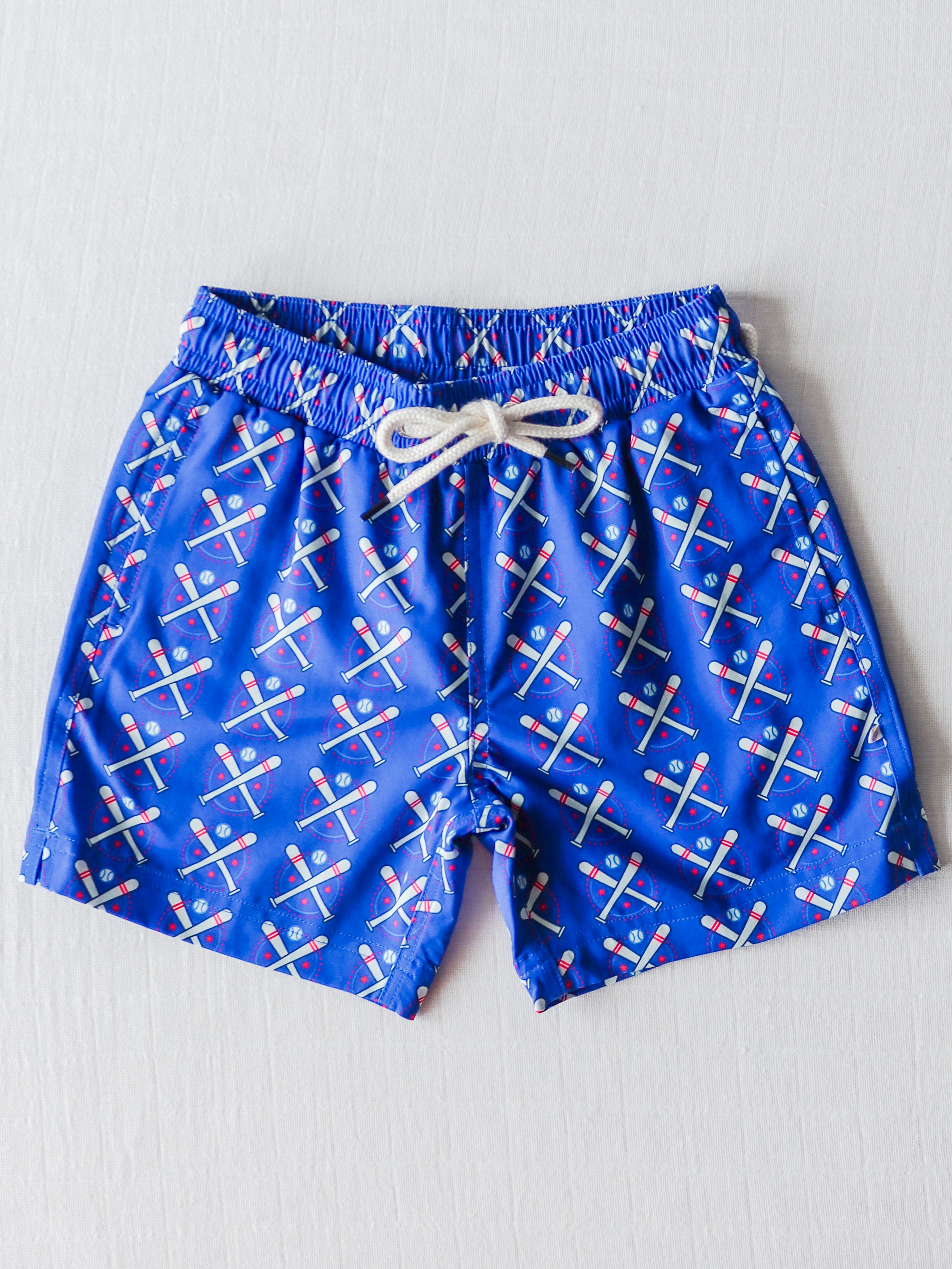 Boy's Swim Trunks - Baseball Bats Navy - SweetHoney Clothing